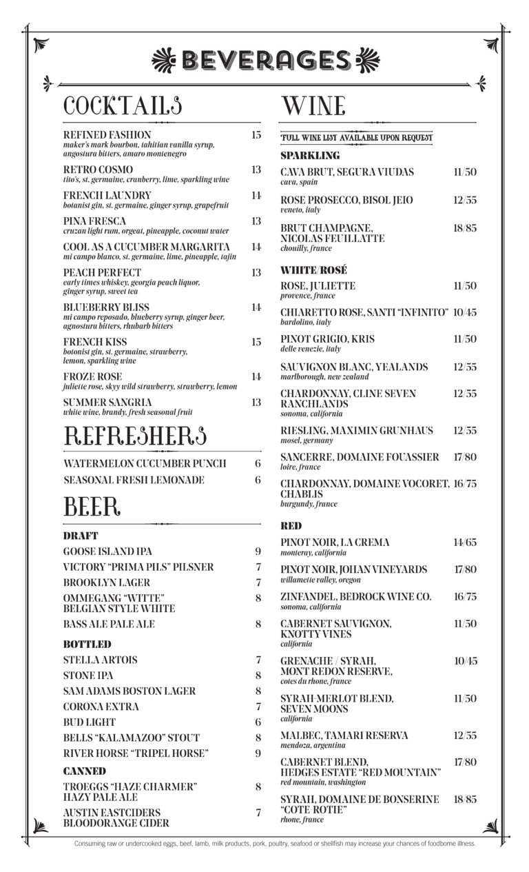 Dinner Menu | Rat's Restaurant