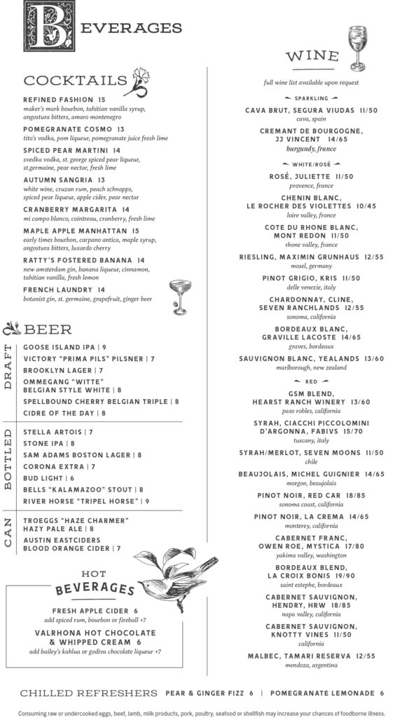 Dinner Menu | Rat's Restaurant