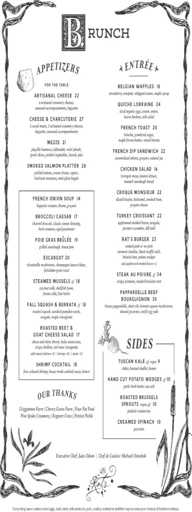 Brunch Menu | Rat's Restaurant