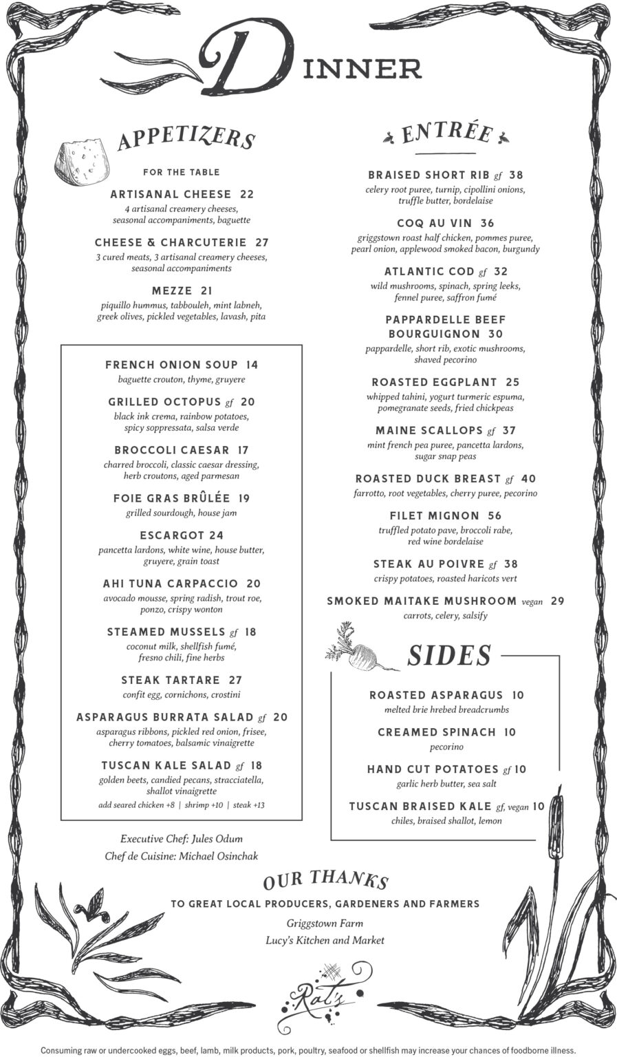 Dinner Menu | Rat's Restaurant