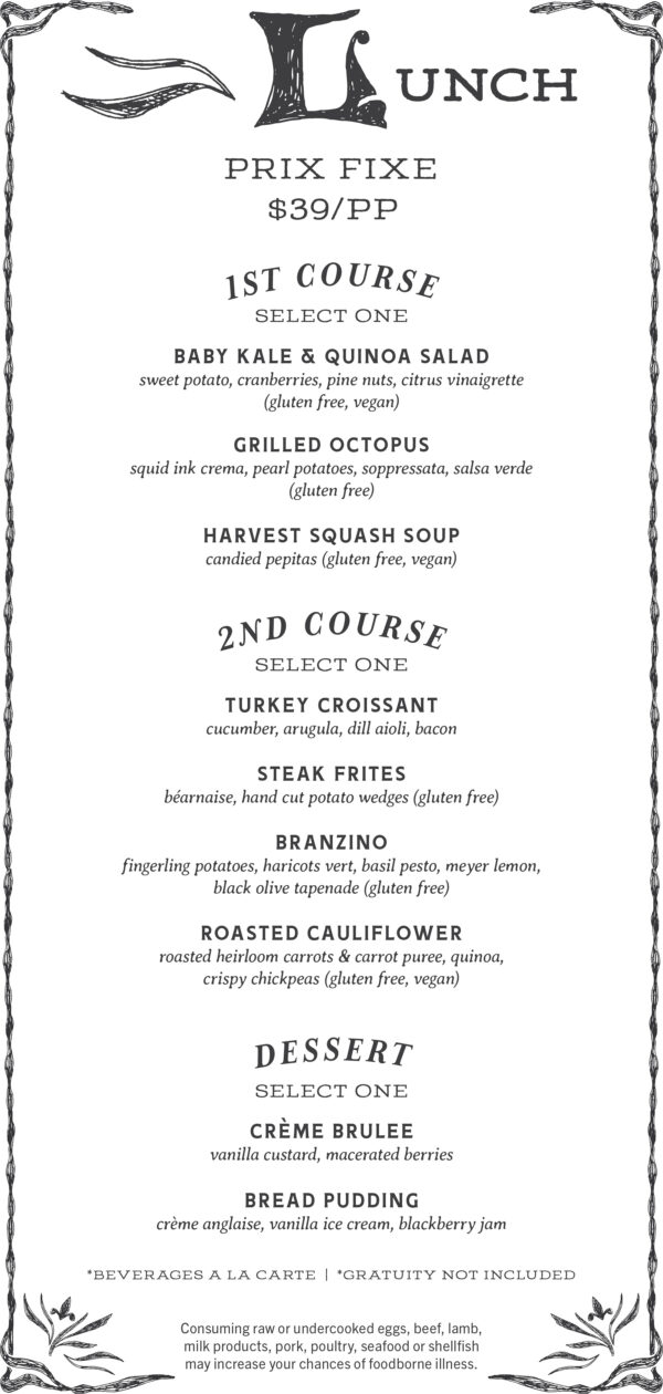 Restaurant Week Lunch Menu | Rat's Restaurant