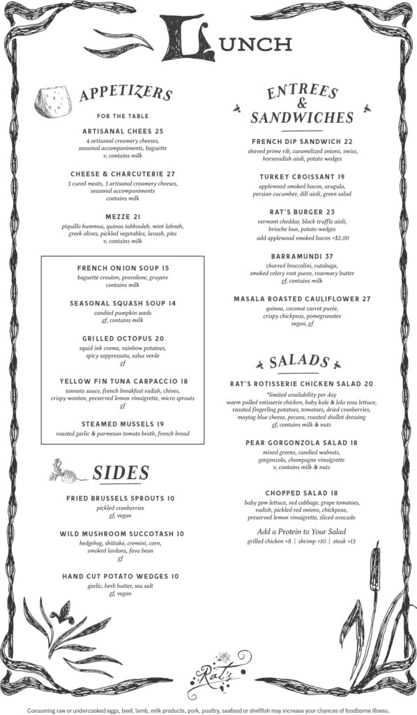Lunch Menu | Rat's Restaurant
