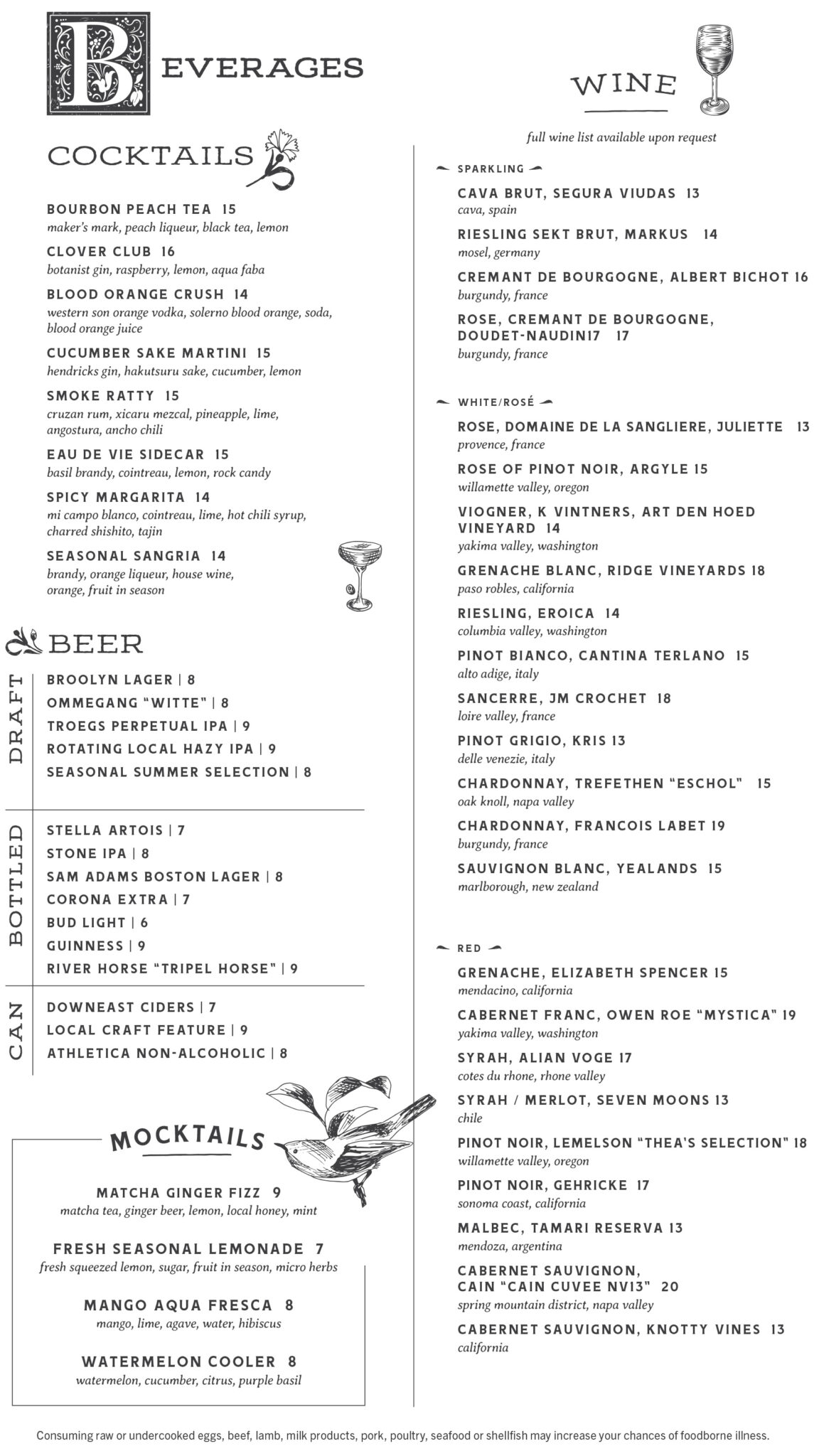 Beverages | Rat's Restaurant