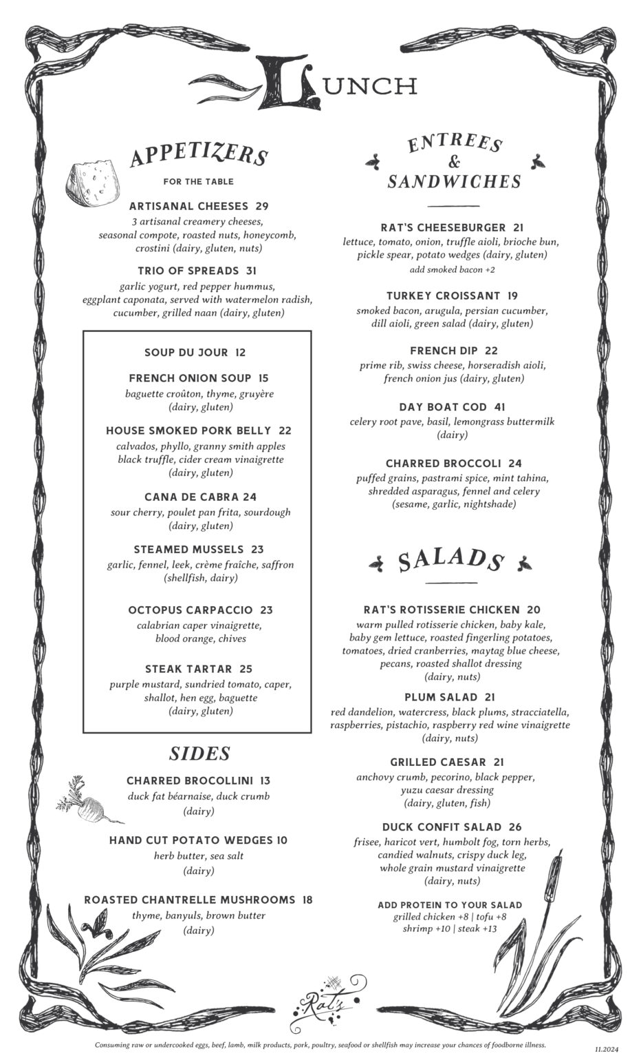 Lunch Menu | Rat's Restaurant