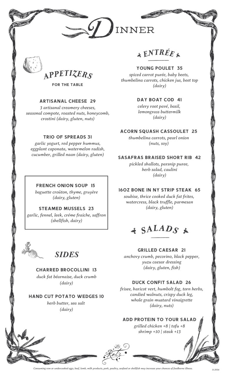 Dinner Menu | Rat's Restaurant