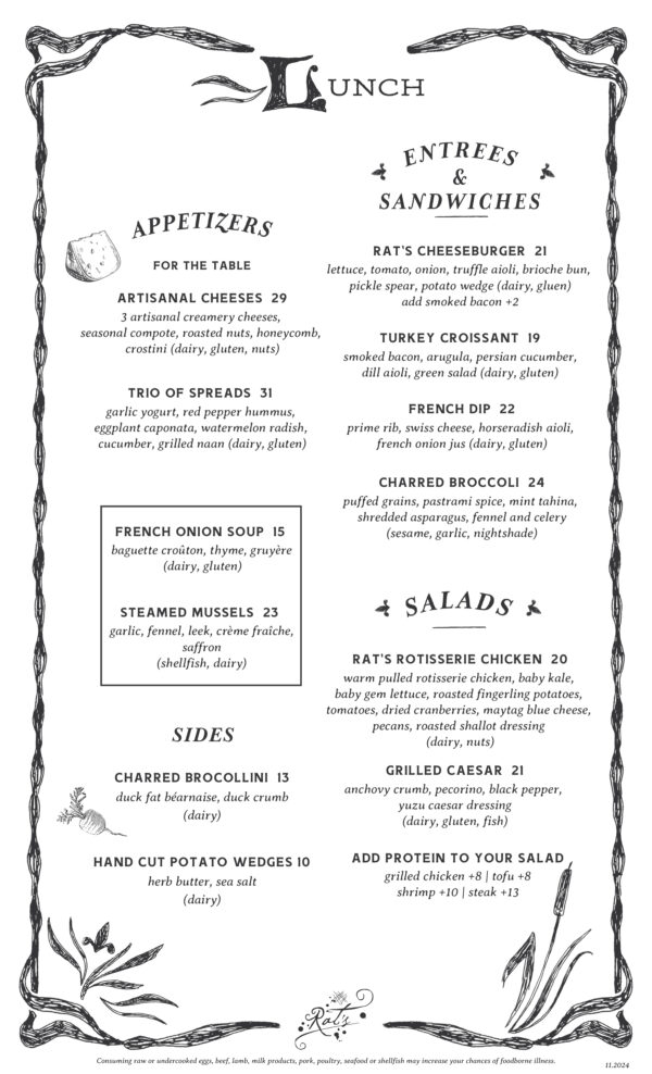 Lunch Menu | Rat's Restaurant